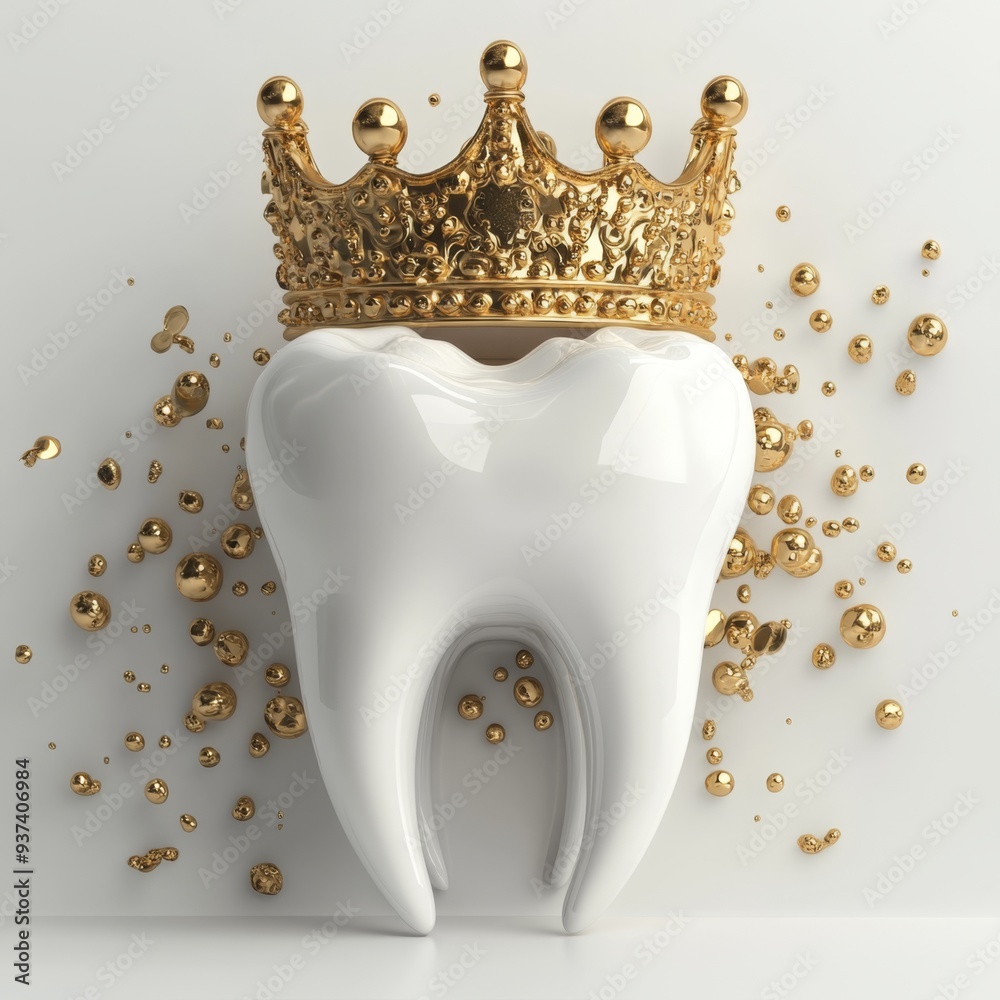 Regal 3D Tooth with Golden Crown: Elegant Dental Health Concept on ...