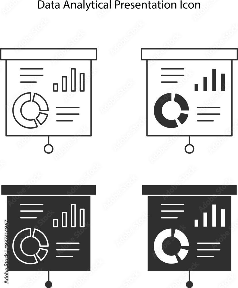 Data analytics presentation icons. presentation of data analysis technology symbol. Containing ...