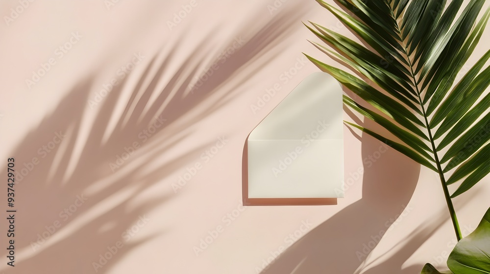 A clean minimalist invitation card with an envelope placed on a simple ...
