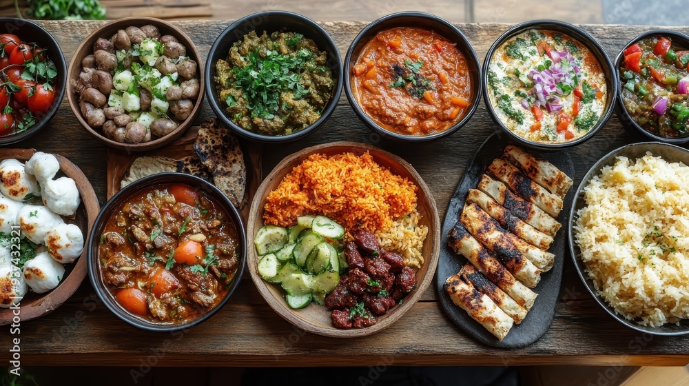 Global Culinary Delights - A Multicultural Feast on a Table, Each Dish ...