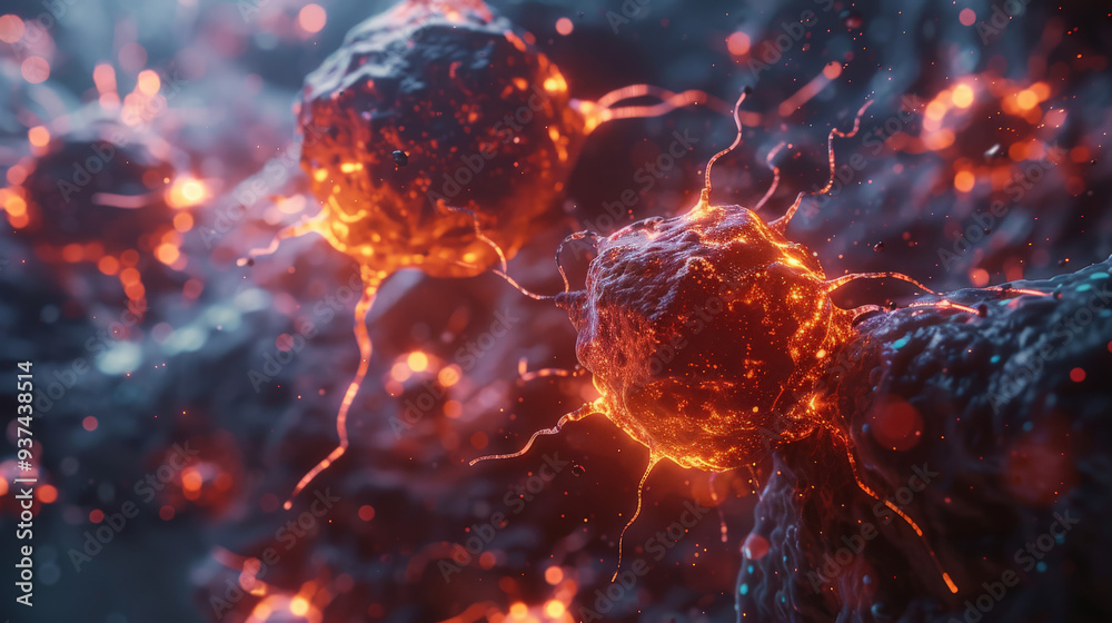 Molecular structure of cancer cells, microscope view for research Stock ...