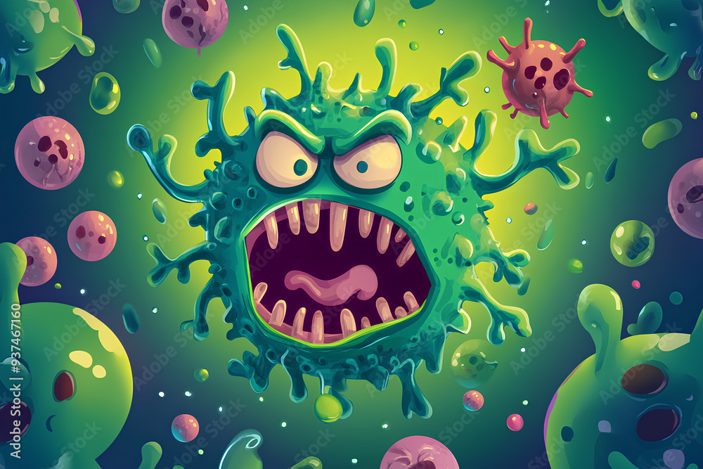 angry bacteria, germs, viruses in the human body, cartoon style, vector ...