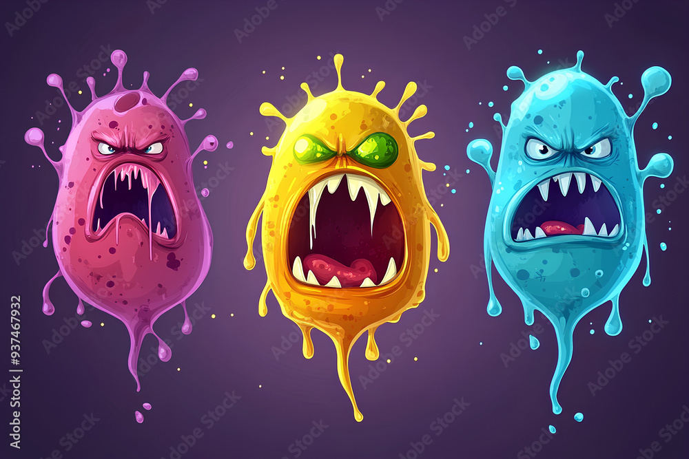 angry bacteria, germs, viruses in the human body, cartoon style, vector ...