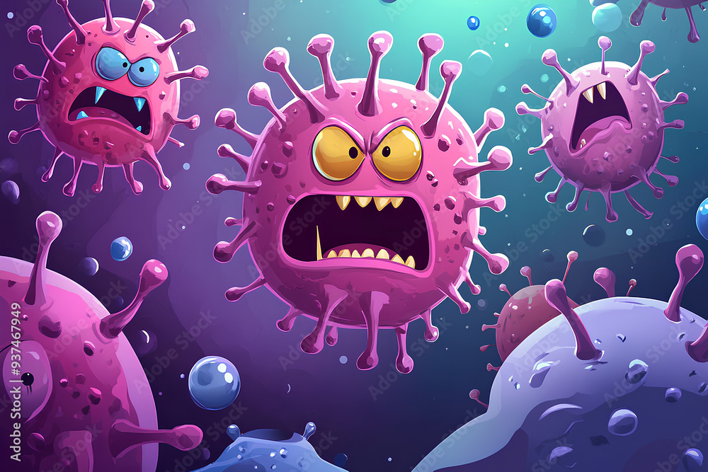 angry bacteria, germs, viruses in the human body, cartoon style, vector ...