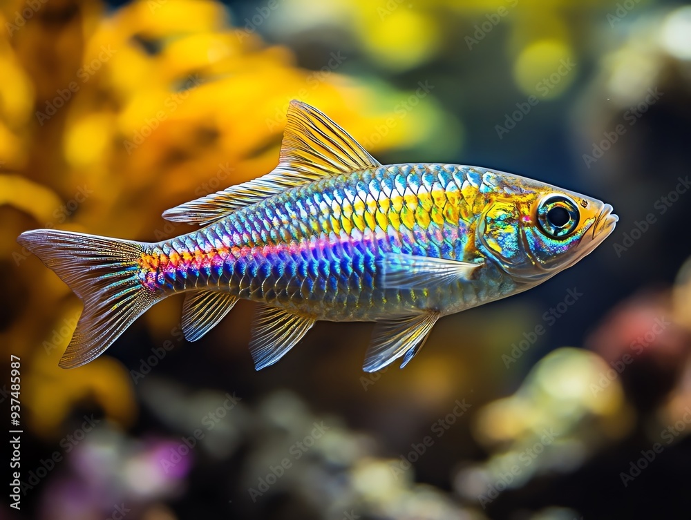 Rainbowfish displaying iridescent scales that shimmer as they move ...
