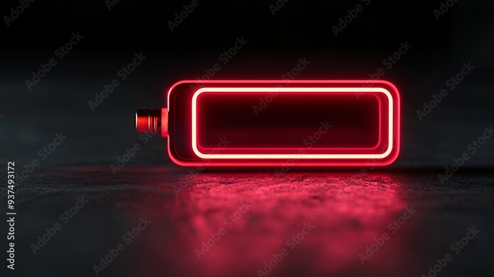Neon battery power symbol radiating power, indicating a full charge ...