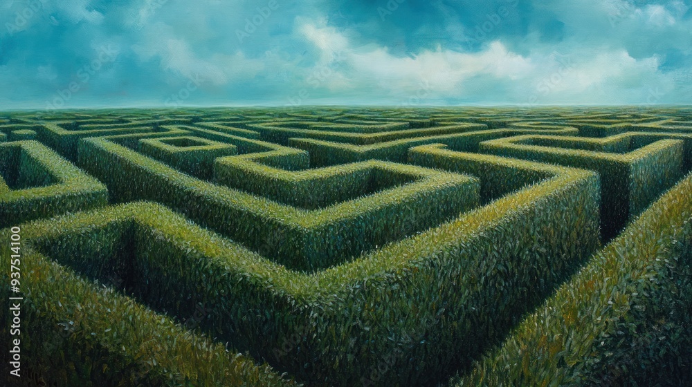 Endless Green Maze - A sprawling hedge maze under a bright blue sky ...