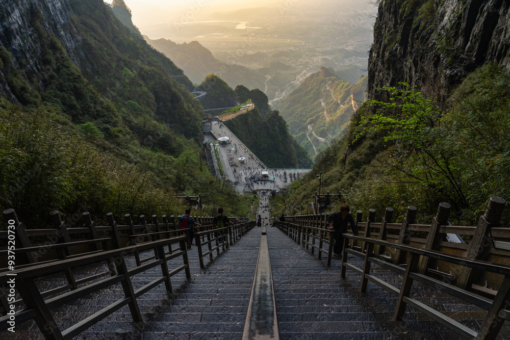 Stairway to heaven gate from Tianmen Mountain , Tianmen Mountain National Park, Zhangjiajie, in ...