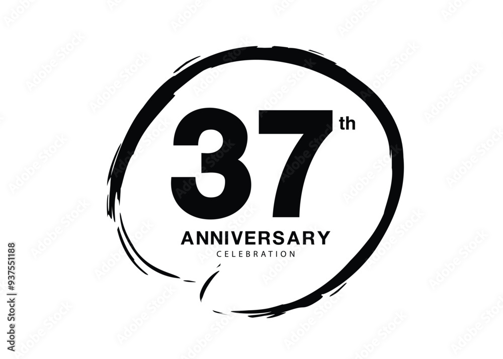 37 Years Anniversary Celebration logo black paintbrush vector, 37 ...