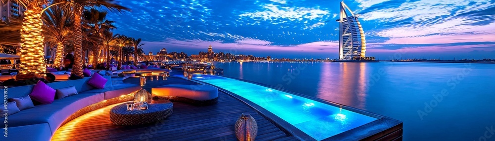 Photo A 3D Burj Al Arab with soft glowing lights on the right ...
