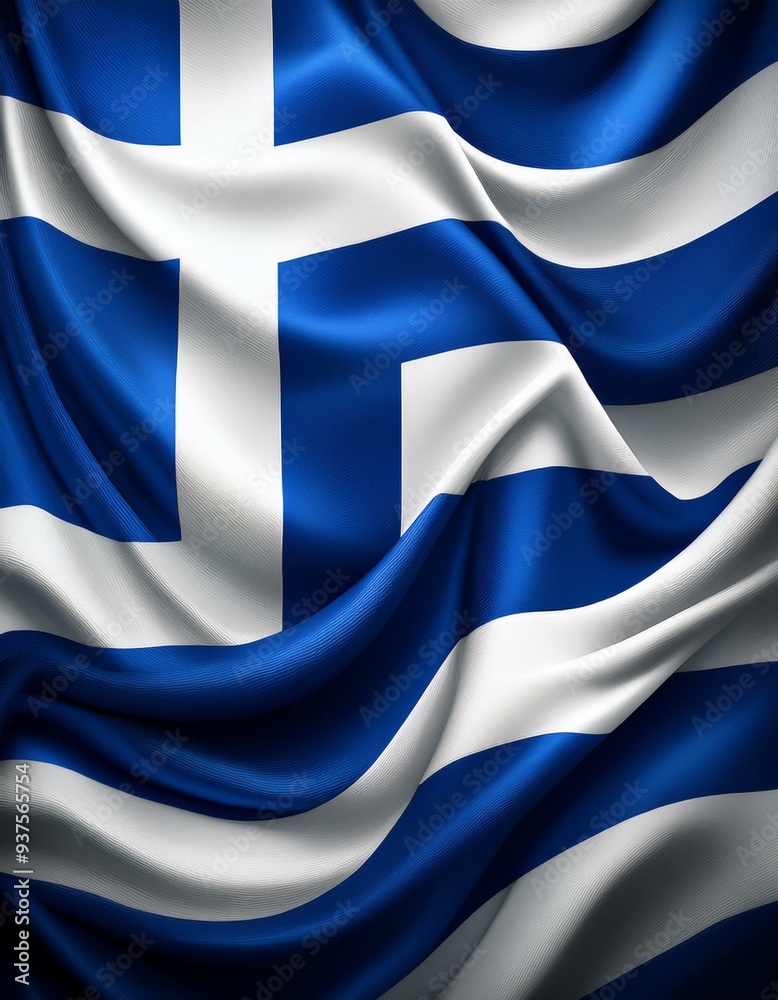 A detailed, hyper-realistic depiction of Greece’s flag, with the blue ...
