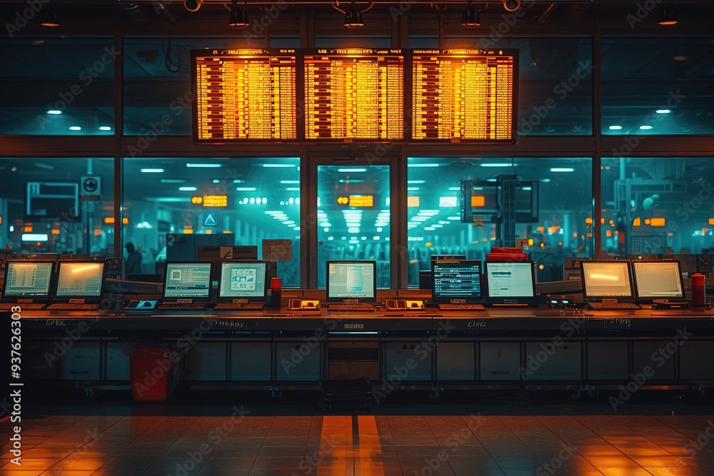 Airport Baggage Handling System Control Room Control room overseeing ...