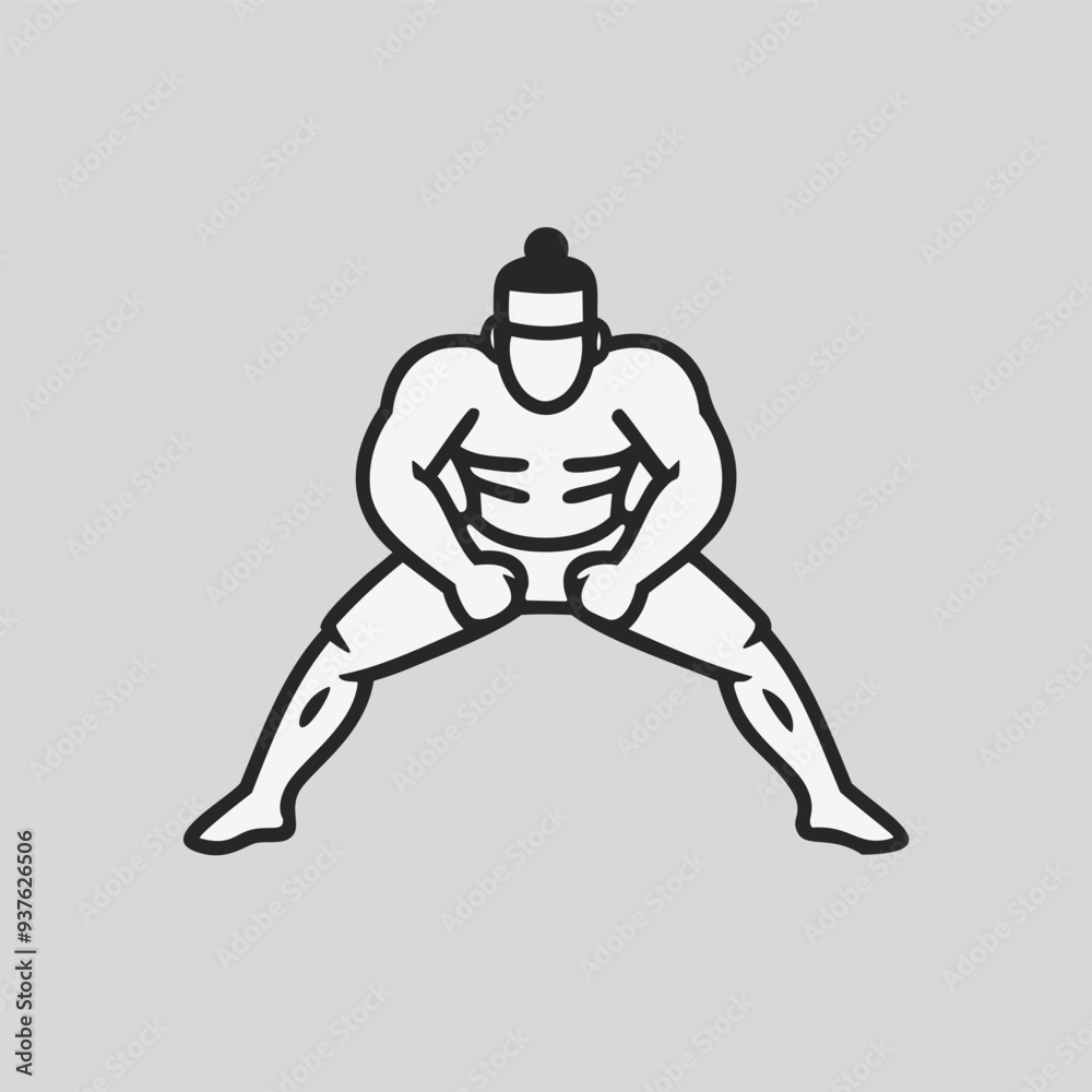 Sumo wrestler ready to fight. Black and white line art illustration of ...