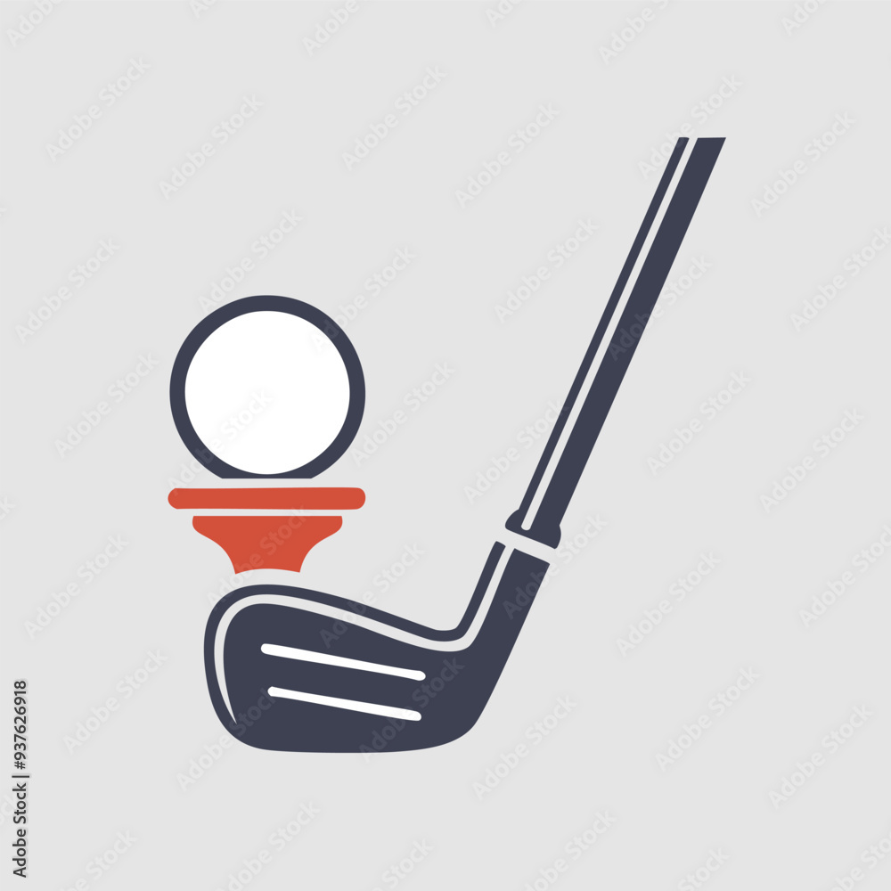 Golf club and ball icon. Flat vector icon illustration of a golf club ...