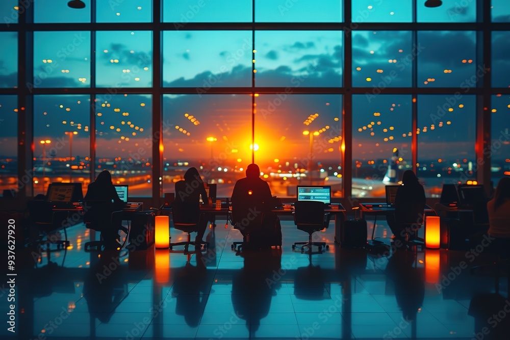 Airport Lounge Business Center Passengers using computers and ...