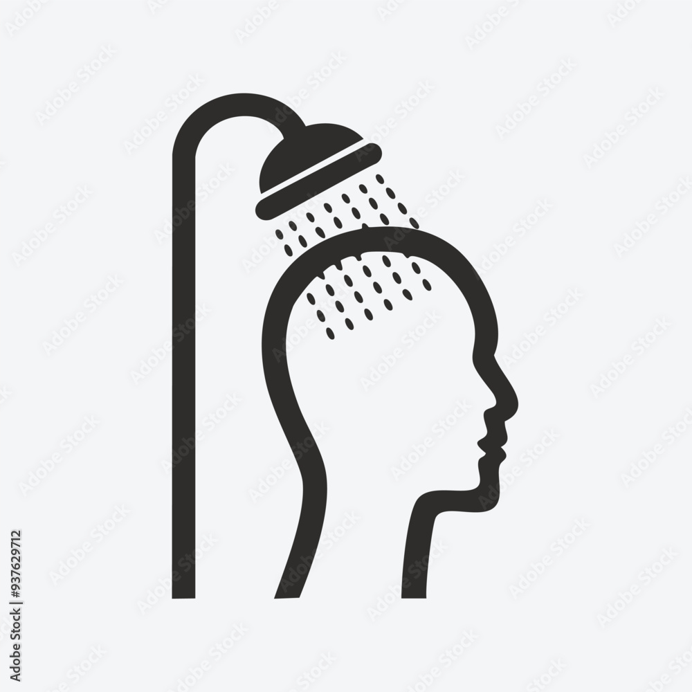 Showering person icon. Black and white illustration of a person taking ...