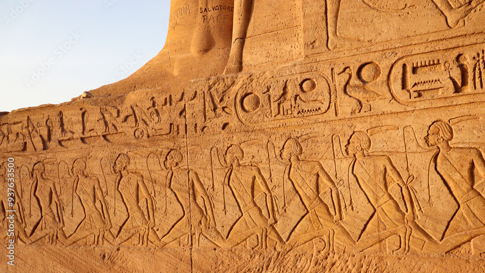Poster Ancient egyptian carvings and hieroglyphs at Abu Simbel temple ...