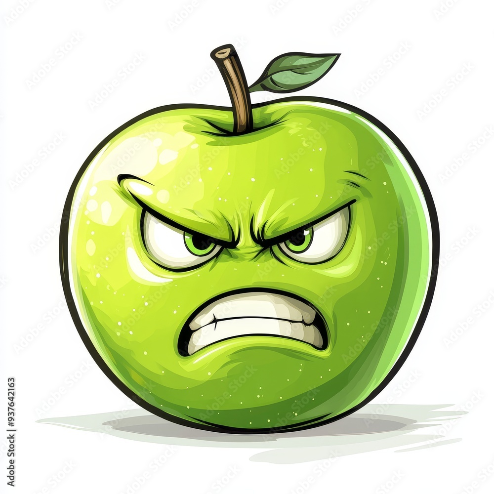 Angry green apple character with a mean face cartoon illustration Stock ...