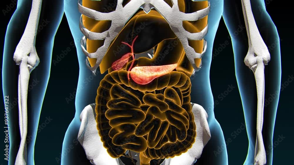 Pancreas cancer anatomy diagram and pancreatic malignant tumor concept ...