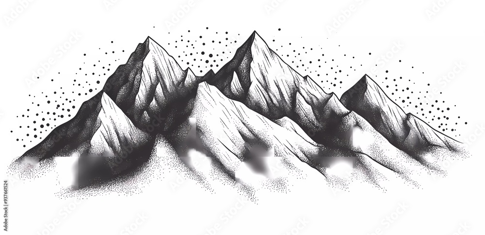 mountain range, vector graphics, simple line art, ink drawing, clipart ...