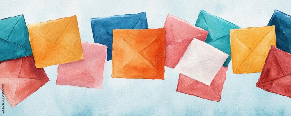 Colorful envelopes on a soft background create a cheerful and vibrant ...