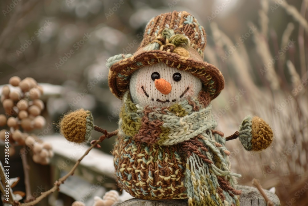 Snowman in copper tan and kiwi standing proudly in frosty air Stock ...