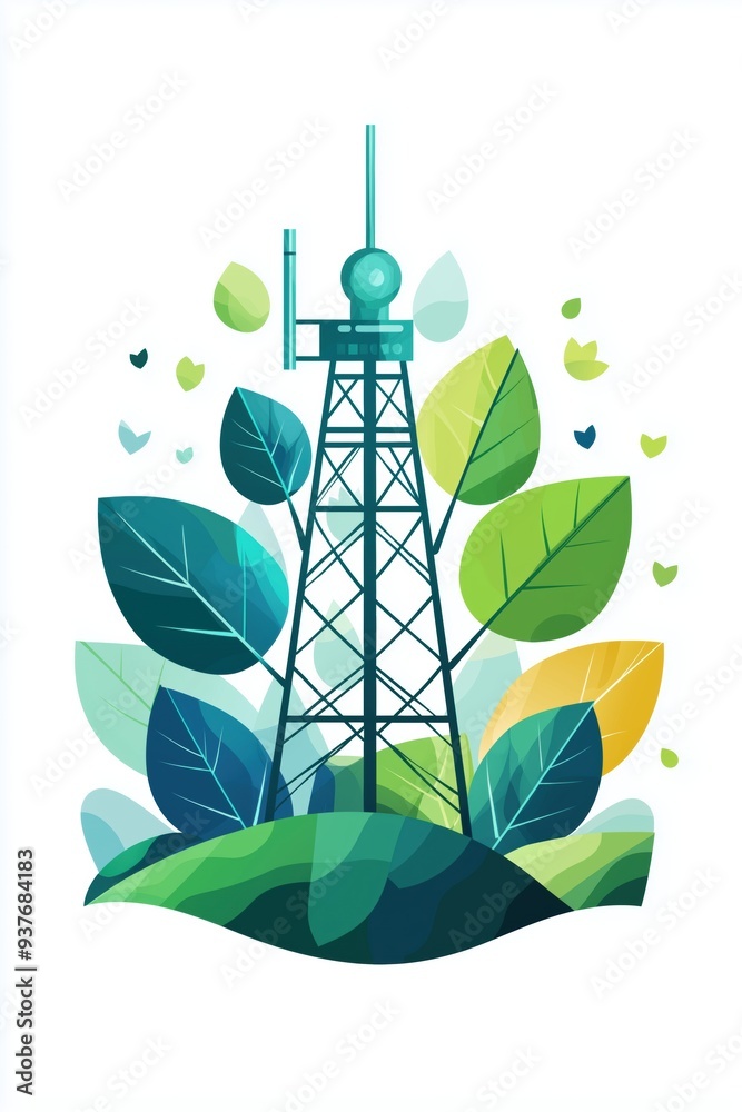 Eco-Friendly Telecommunications Concept: Green Leaf Signal Waves from ...