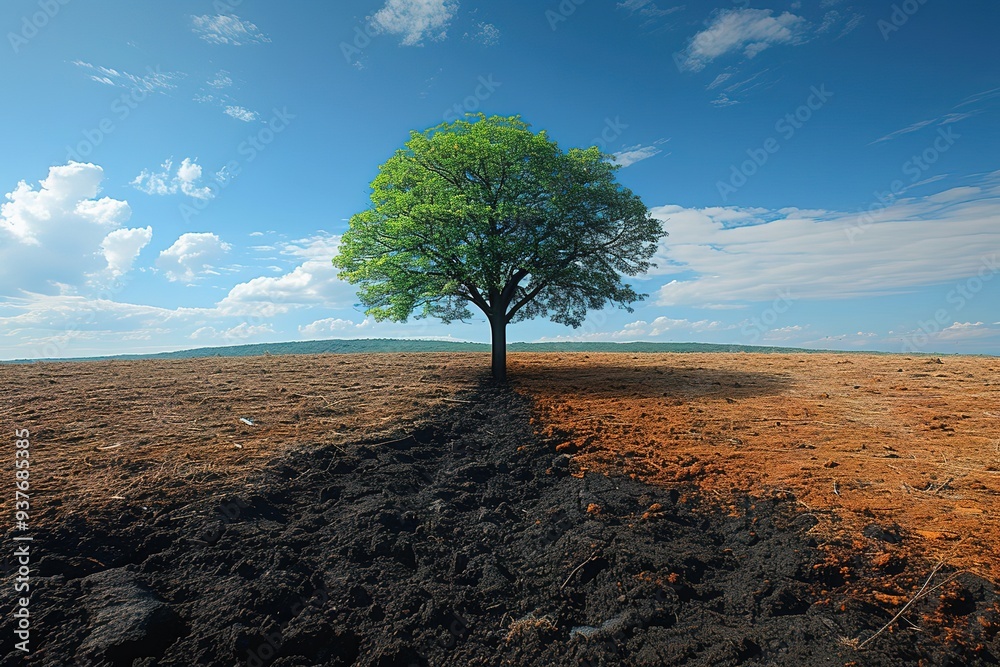 Afforestation Efforts: A photograph of a barren landscape before and ...
