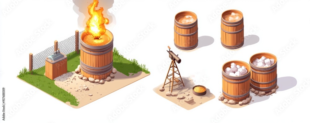 An isometric view illustration showing flammable methane gas captured ...