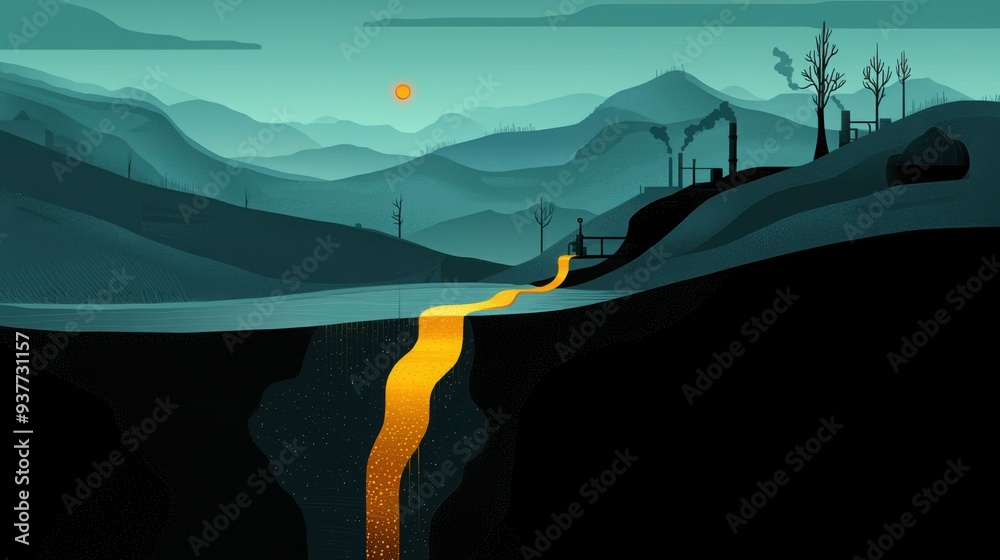Minimalist illustration of a gold refinery process, featuring basic ...