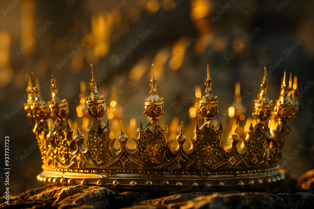 *Corona muralis* crown adorned with battlements and towers, golden symbol of fortified city ...