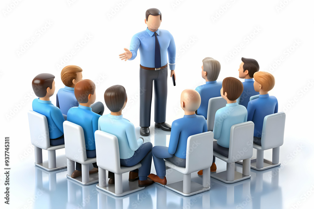 3D Candid moment of a manager addressing a team in a casual setting ...