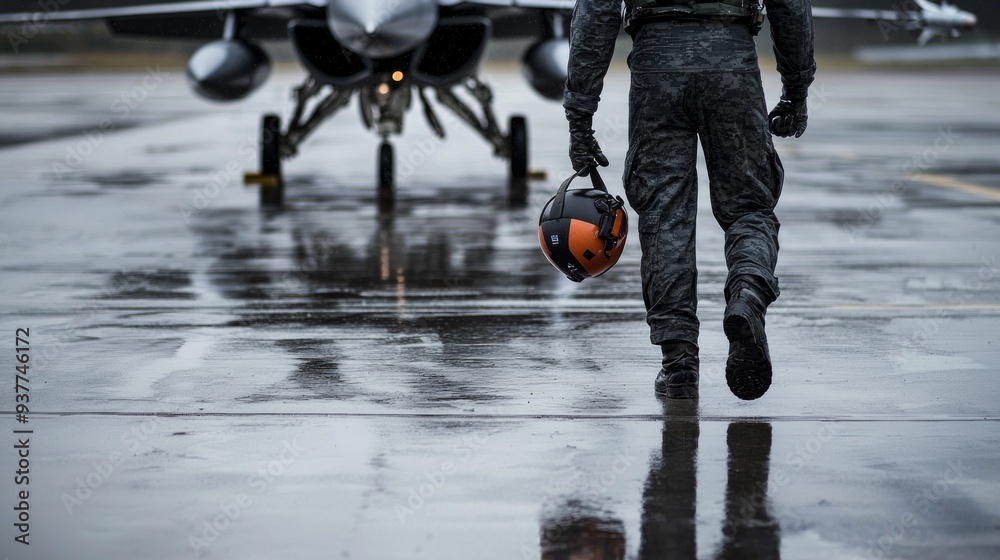 Photo of Air Force pilot getting out of his fighter jet. The ground is ...