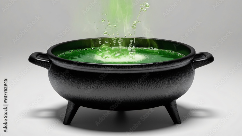 Digital Rendering of Black Cast-Iron Cauldron with Green Bubbling ...