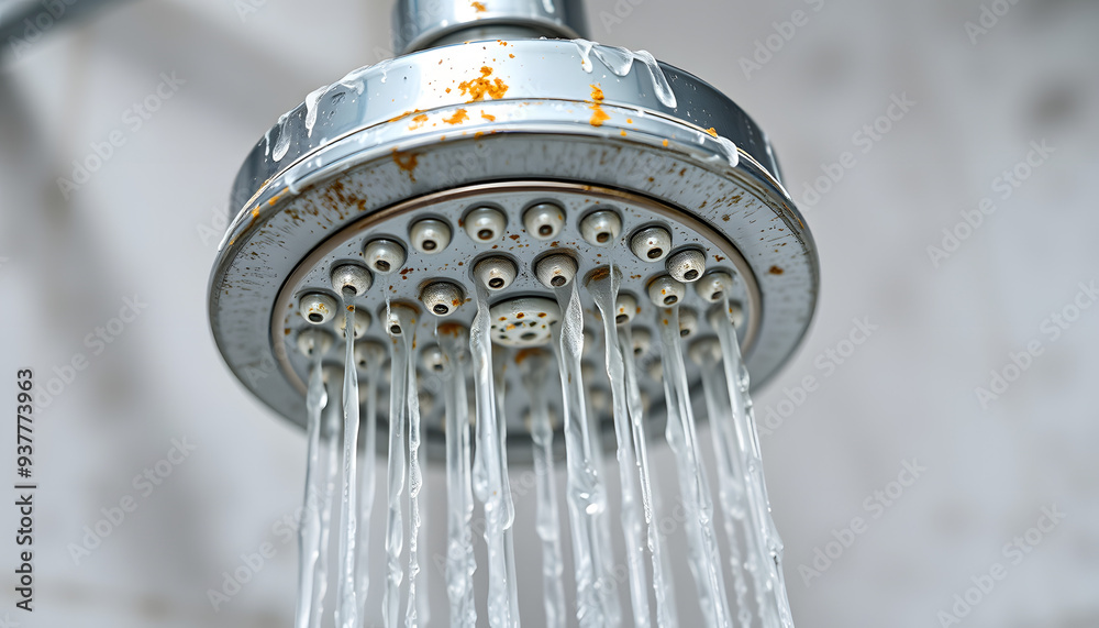 Old shower head. Limescale water stone buildup. Replacement and ...