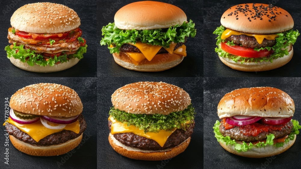 Classic Burgers set apart on a dark background. quick food supper ...