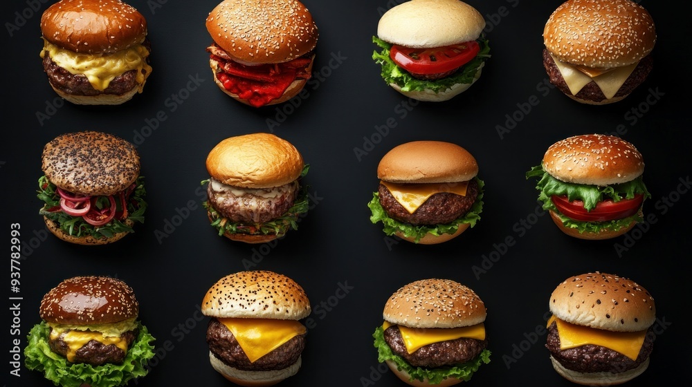 Classic Burgers set apart on a dark background. quick food supper ...