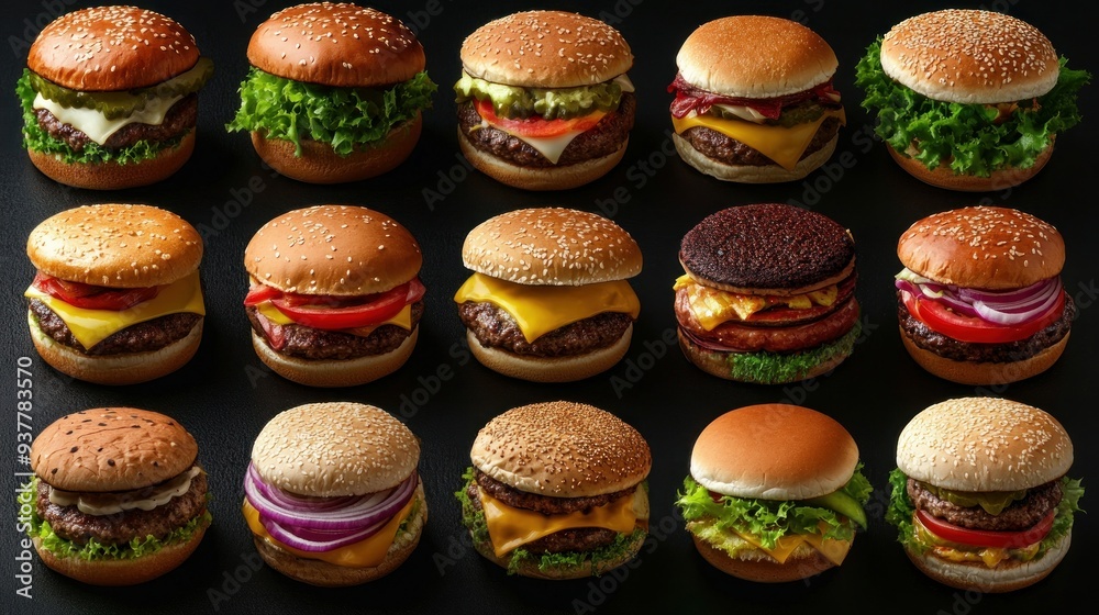 Classic Burgers set apart on a dark background. quick food supper ...
