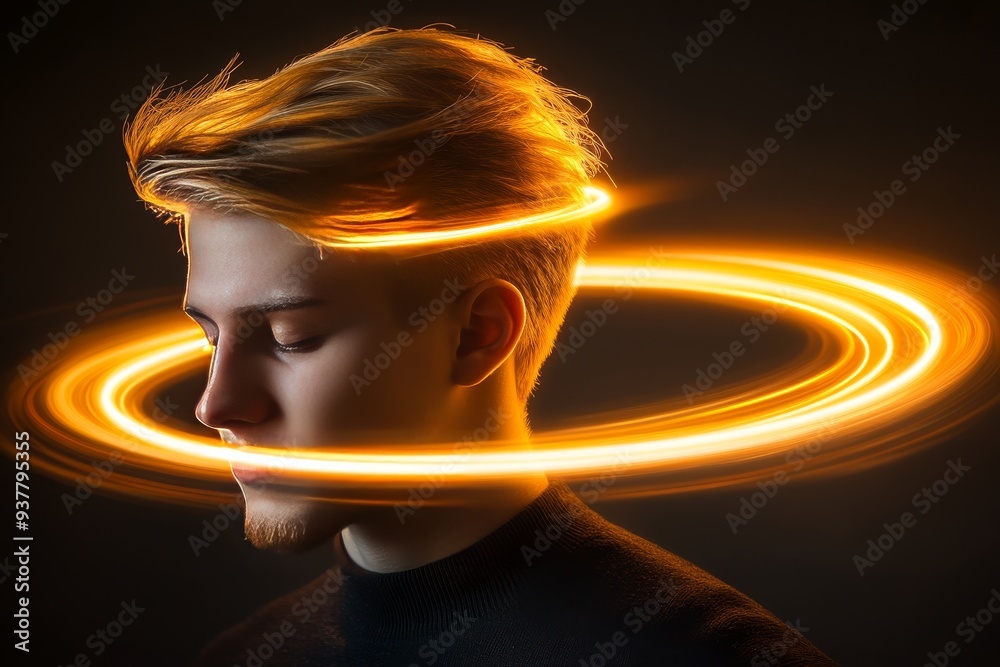 Profile of a man with a glowing neural halo symbolizing the fusion of ...