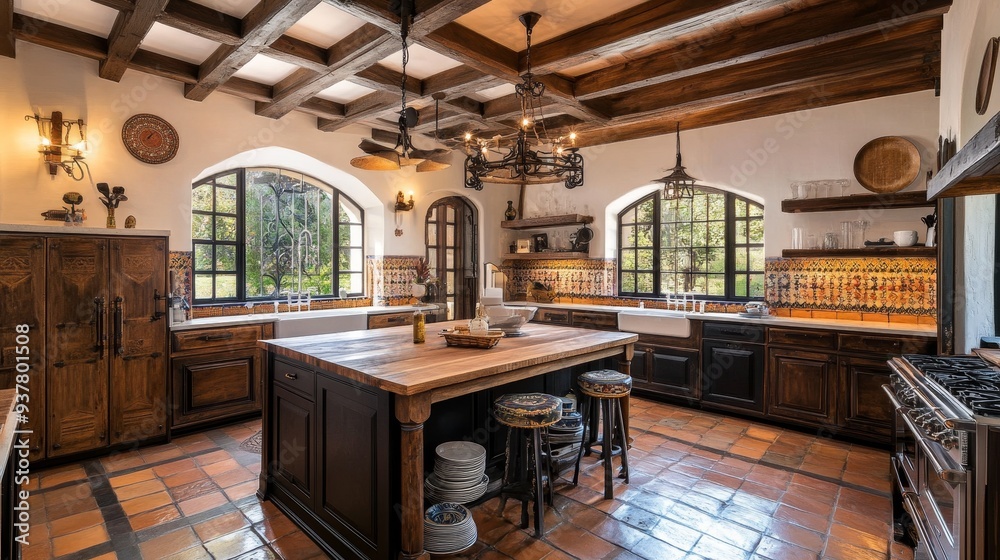 Rustic Spanish Kitchen with Exposed Beams and Tile Floors - This rustic ...