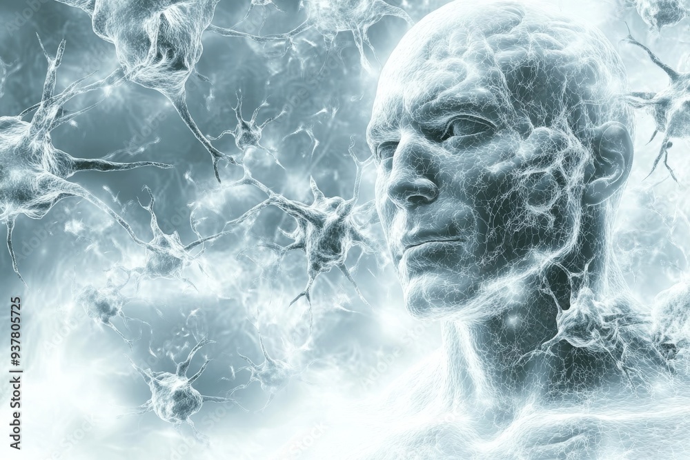 Abstract portrayal of a person in a frozen ethereal state symbolizing ...