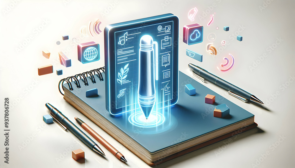 Online Education Concept: Holographic Pen with Floating Notepad for ...