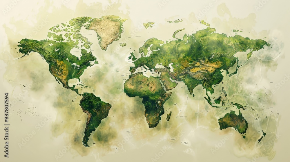 World map highlighting population density around the world. It ...