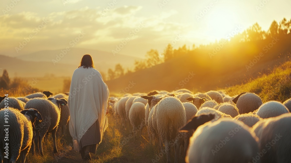 Jesus christ as the shepherd, guiding his flock while offering prayers ...