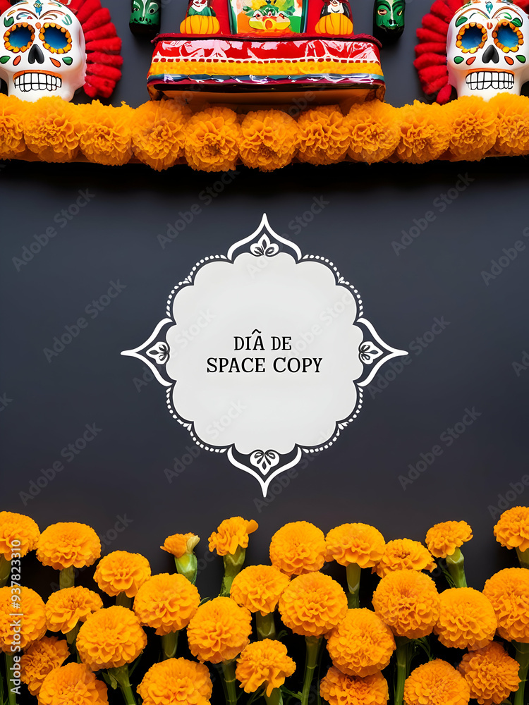 Traditional Dia de Muertos Ofrenda and Marigold Flower Border Frame ...