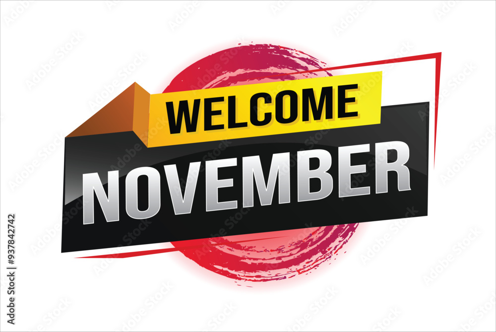 welcome November word text concept icon logo sign symbol vector note 3d ...