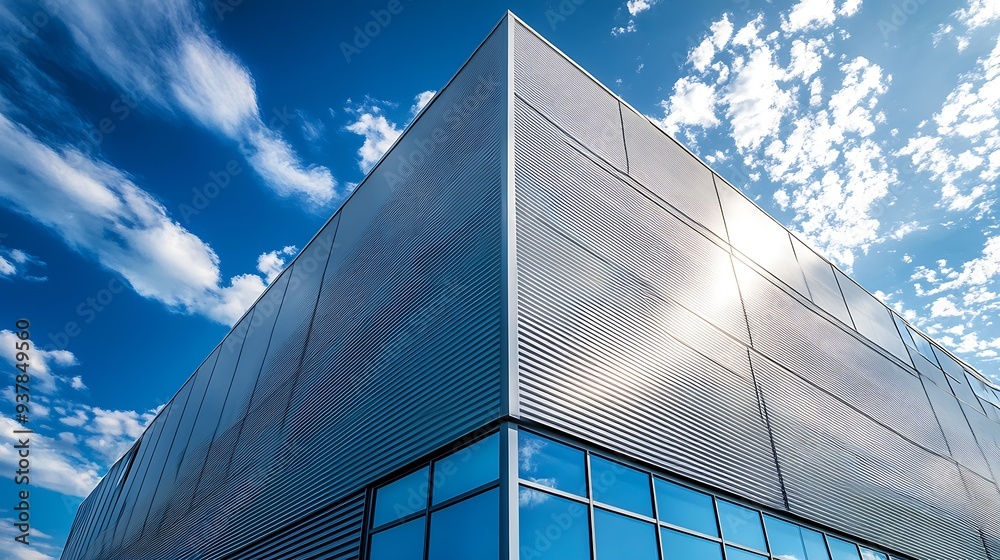 Group of industrial factory buildings with geometric pattern of ...