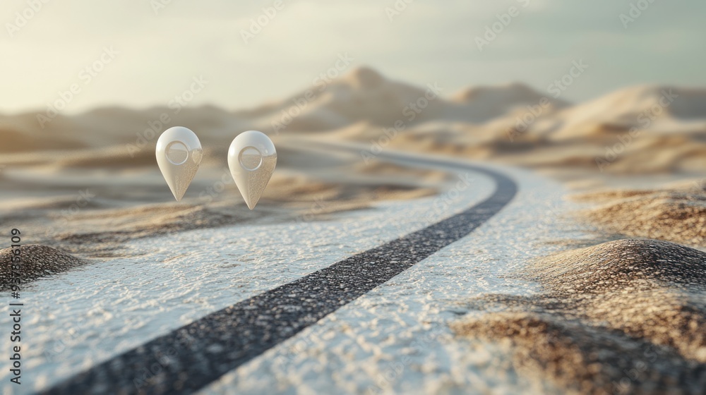 3D Map with Location Pins - A 3D map with two prominent location pins ...