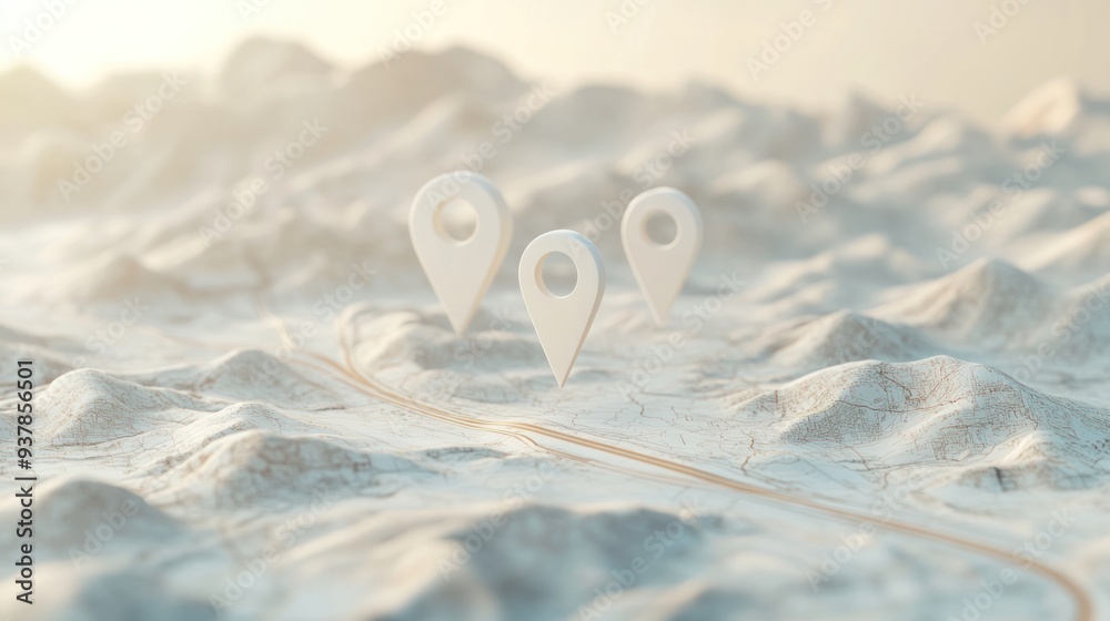 3D Map with Location Pins - A 3D map with two prominent location pins ...