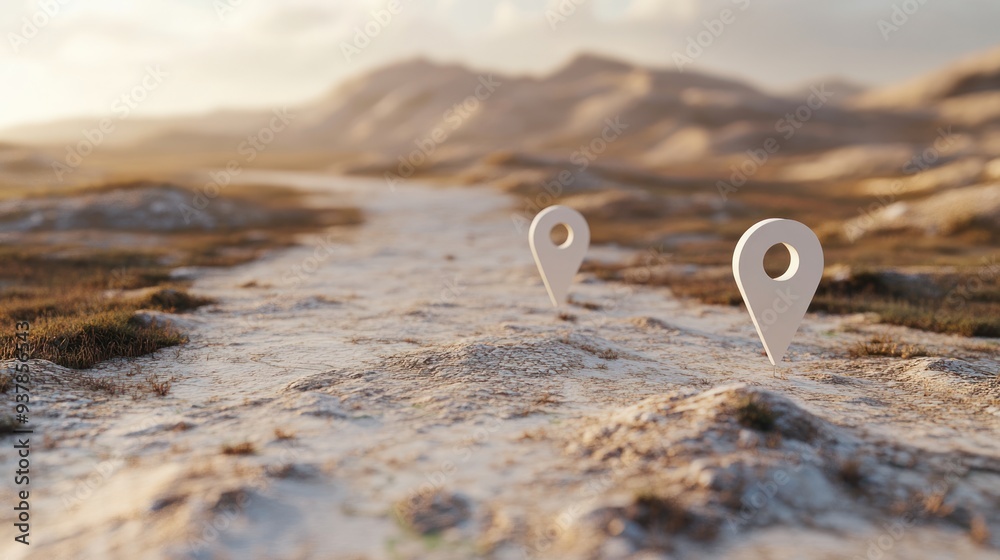 3D Map with Location Pins - A 3D map with two prominent location pins ...